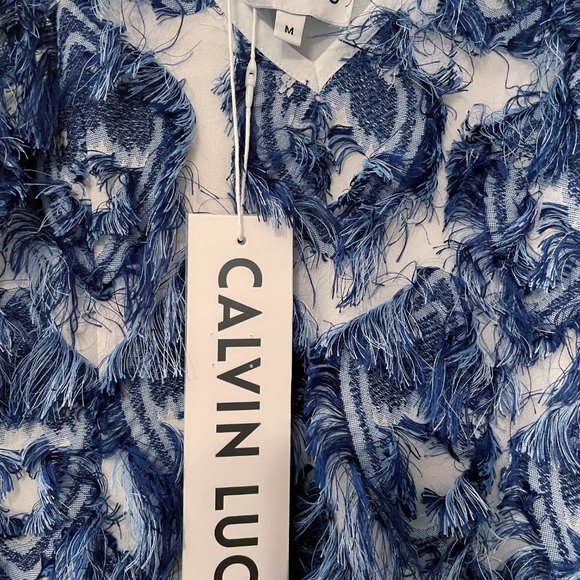 Calvin Luo | Dresses | Nwt Calvin Luo White And Blue Fringe Slip Midi ...